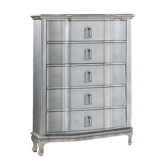 Contemporary 5 Drawer Wooden Chest with Rectangle Knobs, Silver - Bed ...