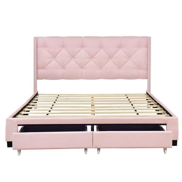 Classic Pink Queen Size Storage Bed Linen Solid MDF Upholstered ...