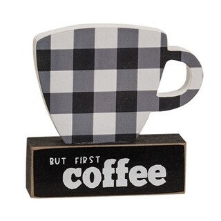 But First Coffee Buffalo Check Coffee Cup on Base - 4” high by 4” wide ...