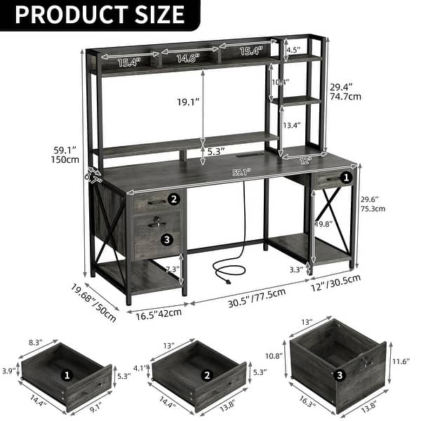 Moasis 59 Inch Computer Gaming Desk with Hutch and Bookshelf Home ...