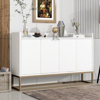 Compact Black and Gold Buffet Cabinet with Rebound Doors and Adjustable ...