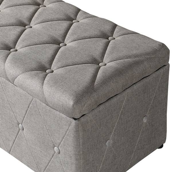 Gray Rectangular Storage Ottoman Fabric Linen 2 Ottomans (Set of 3 ...