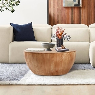 35.43" Natural Vintage Style Bucket Shaped Coffee Table with Storage ...