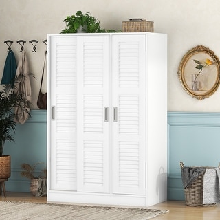 Modern 3-Door Shutter Wardrobe with Shelves and Hanging Rail - Bed Bath ...
