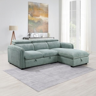 Angel Light Green Sectional Sofa with Sleeper and Storage Chaise - Bed ...