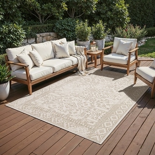 Zarina Global Distressed Tribal Beige / Ivory Indoor/Outdoor Area Rug ...