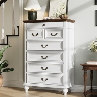 7 Drawers Dresser for Bedroom, Farmhouse 50" Tall Wood Chest of Drawers ...