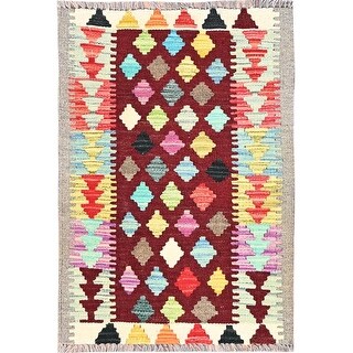 Shahbanu Rugs Cherry Red Pure Wool Hand Woven Flat Weave Afghan Kilim ...