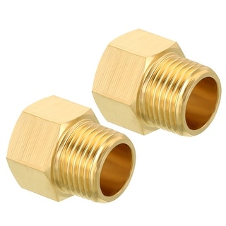 Male to Female Brass Pipe Fitting Hex Reducer Adaptor, 2pcs - Golden ...