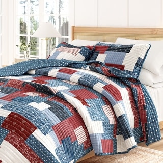 Linery & Co. All Season 3 Piece Americana Stitched Quilt Set with Shams ...