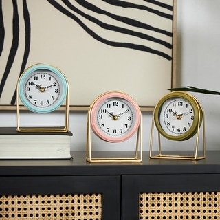 Multi Colored Metal Pastel Decorative Clock with Gold Frames (Set of 3 ...