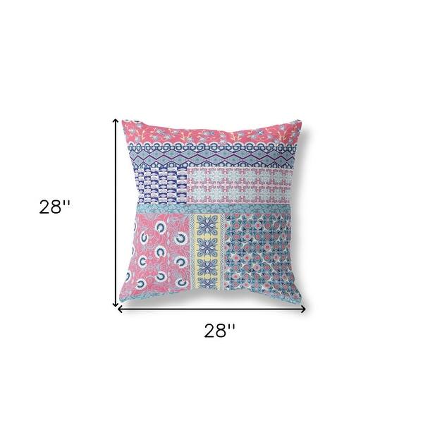 28" Pink Teal Patch Indoor Outdoor Throw Pillow - Bed Bath & Beyond ...