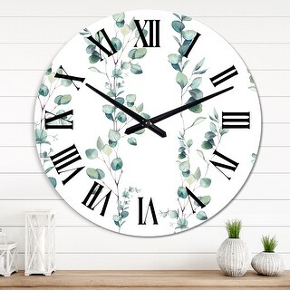 Designart 'Eucalyptus Branches On White II' Tropical wall clock - Bed ...