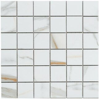 Chronos 2x2 White/ Gold Matte Porcelain Grid Mosaic Tile - Floor, Wall ...