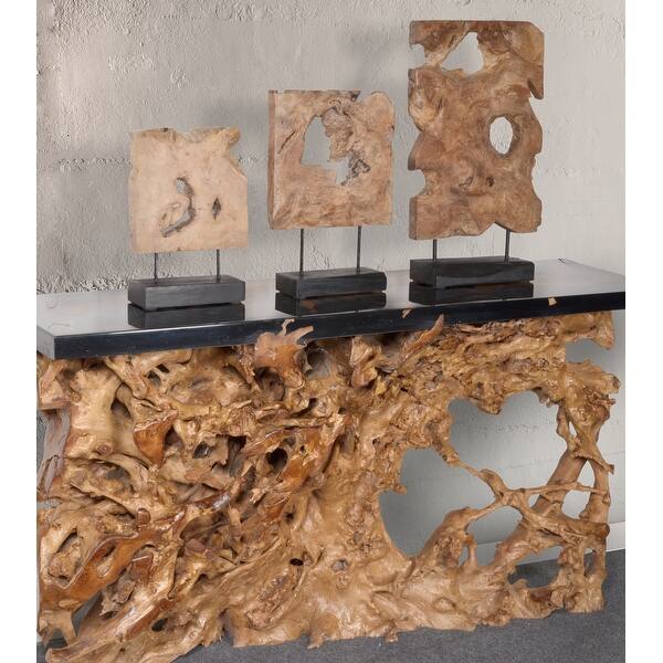 Teak Wood Natural Stand Deco Set of 3 - Bed Bath & Beyond - 39164969