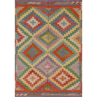 Multi-Color Geometric Kilim Area Rug Flat-weave Reversible Wool Carpet ...