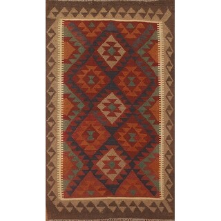 Geometric Kilim Area Rug Flat-weave Oriental Wool Carpet - 3'2" x 5'2 ...
