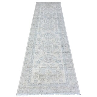 Snowbound White, Pure Wool, White Wash Peshawar, Hand Knotted, Shabby ...