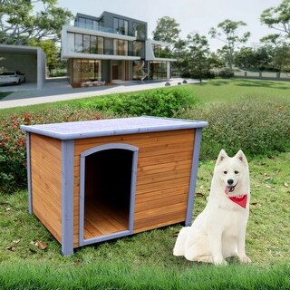 Natural Wooden Outdoor Pet Kennel with Raised Feet Weatherproof - Bed ...