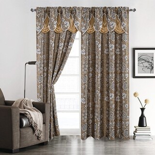 Kendra Floral Jacquard Rod Pocket Window Panel With Valance, 55x84 ...