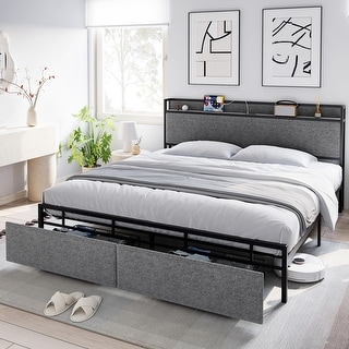 Bed Frame with 2 Storage Drawers and Upholstered Headboard - Bed Bath ...