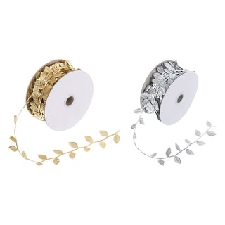 22 Yards Gold Silver Leaf Ribbon, 2 Pack Leaves Trim Rope Leaf String ...