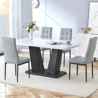 5 Piece Table Set, V-shaped Table Legs with Upholstered Dining Chairs ...