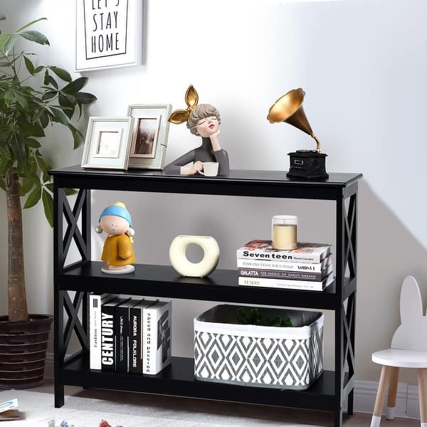 Console Table Bookshelf Sofa Side Accent Table with 3 Tier Shelf - On ...