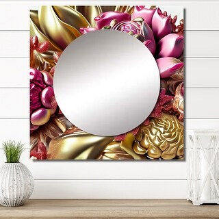 Designart "Exquisite Pink And Gold Glam Roses" Rose Wall Mirror ...