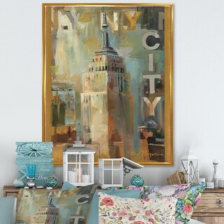 Designart "Gold Vintage Empire State Building I" Vintage Architecture ...