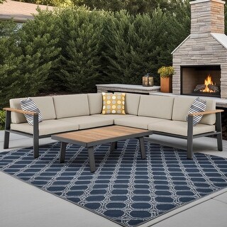 Nofi Aluminum and Teak Wood Outdoor Modular Sectional Sofa with ...