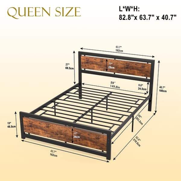 Bed Frame with Modern Wooden Headboard - Bed Bath & Beyond - 40103849