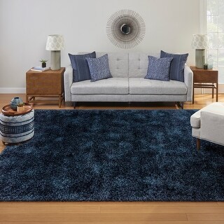 Gertmenian Ultimate Shag Solid Dark Blue Plush Shag Area Rug - Bed Bath ...