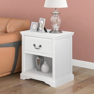 Traditional Design Solid Wood End Table with 1 Drawer and Open Shelf ...