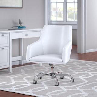 Bush Furniture Broadview Mid Back Leather Box Chair in White - 24.41"L ...