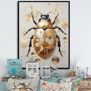Designart "Gold Vintage Minimalism Beetle" Insects & Bugs Framed Canvas ...