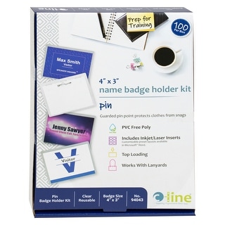 C-Line Pin Style Name Badges with Inserts, Clear, 4 x 3 Inches, Pack of ...