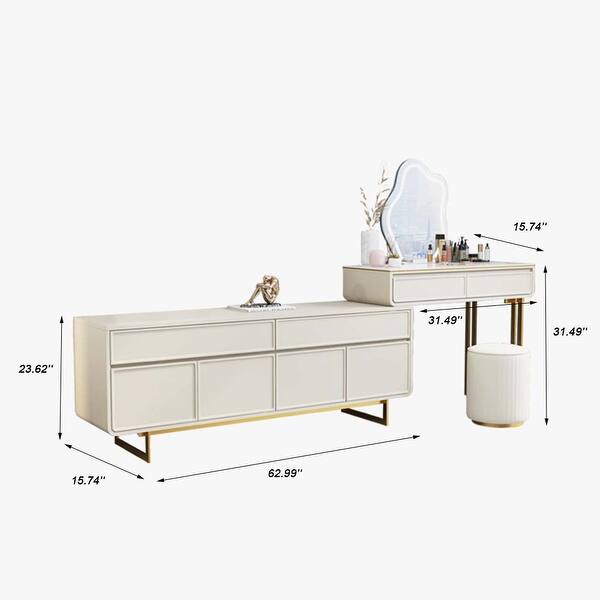 Modern Makeup Vanity, L-Shaped Vanity Table with Cloud LED Mirror ...