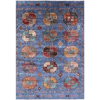 Golden Nile Blue Turkmen Ersari Handmade Wool Rug - 5' 7" X 8' 2" - Bed ...