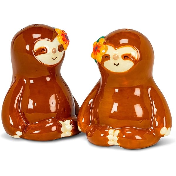 Sloths Sitting with Legs Crossed Salt and Pepper Shakers - Brown - Bed ...
