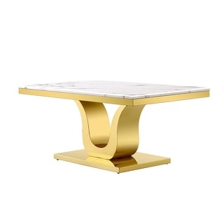 Gold Coffee Table with Stainless Steel gold U Base and 48 smooth white ...