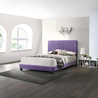 Modern Purple Full Size Bed with Sturdy Wooden Frame and Channel Tufted ...