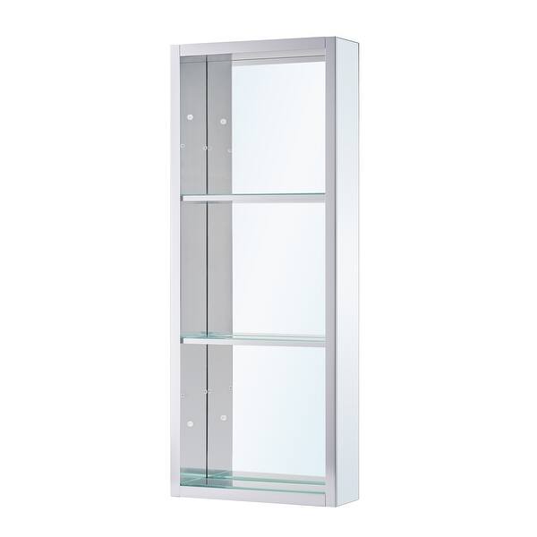 Wall-Mounted or Recessed Anodized Chrome Open storage Mirror Cabinet ...