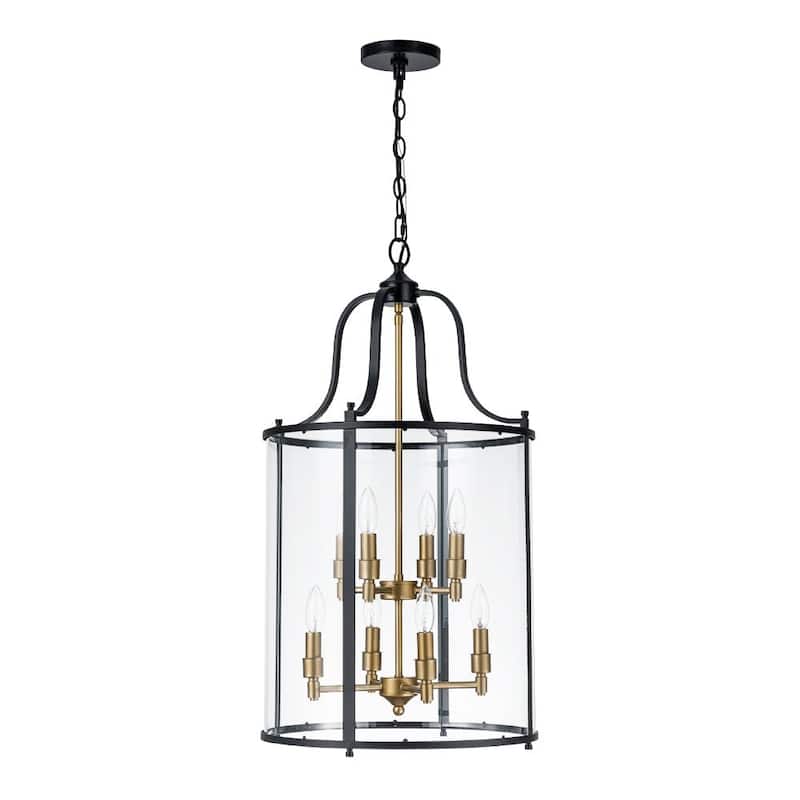 Classic Clear Glass Matte Black Round Entry Lantern Light 17in - Bed ...