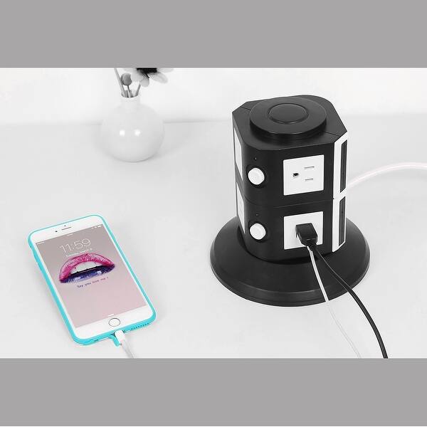 AC110V US Plug Vertical Smart Socket 6 US Outlet 4 USB Ports 6Ft Cable ...