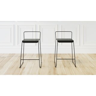 Robbie 2-Pack Modern Industrial Iron Bar Stool With Wood Seat (Black ...