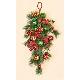 24" Pine Teardrop w/ Balls & Plaid Bow - Multicolor - Bed Bath & Beyond ...