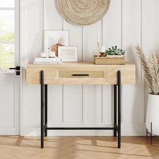 Rattan Console Table, Boho Entryway Table with Drawer - Bed Bath ...