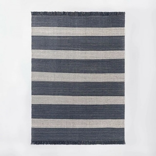 5x7 Feet Blue Striped Hand Woven Jute Wool Natural Area Rug - 5' x 7 ...