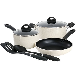 Oster Clairborne 7 Piece Nonstick Aluminum Cookware and Kitchen Tool Set in Linen - Bed Bath ...